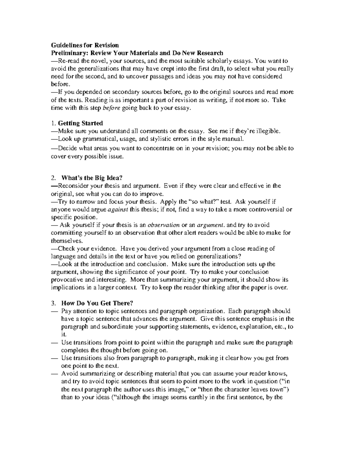 Guidelines for Revision - You want to avoid the generalizations that ...