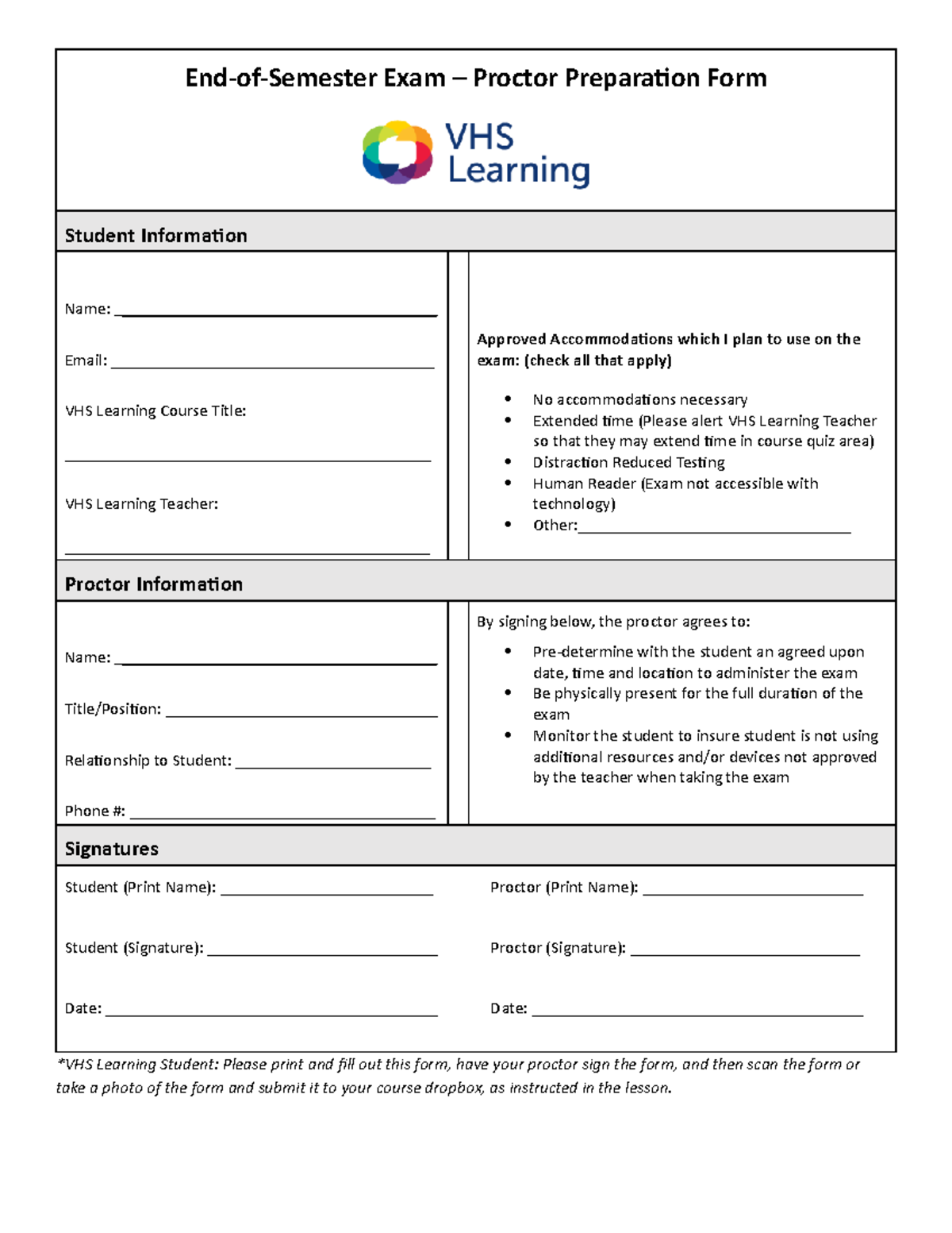 VHS-Post-Assessment-Proctor-Form - End-of-Semester Exam – Proctor ...