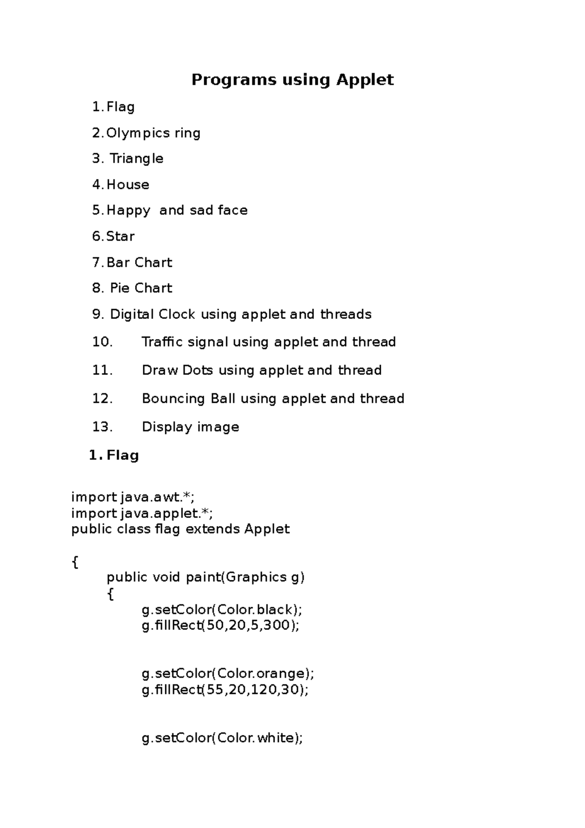 Applet programs - Programs using Applet 1 2 ring Triangle 4 5 and sad ...