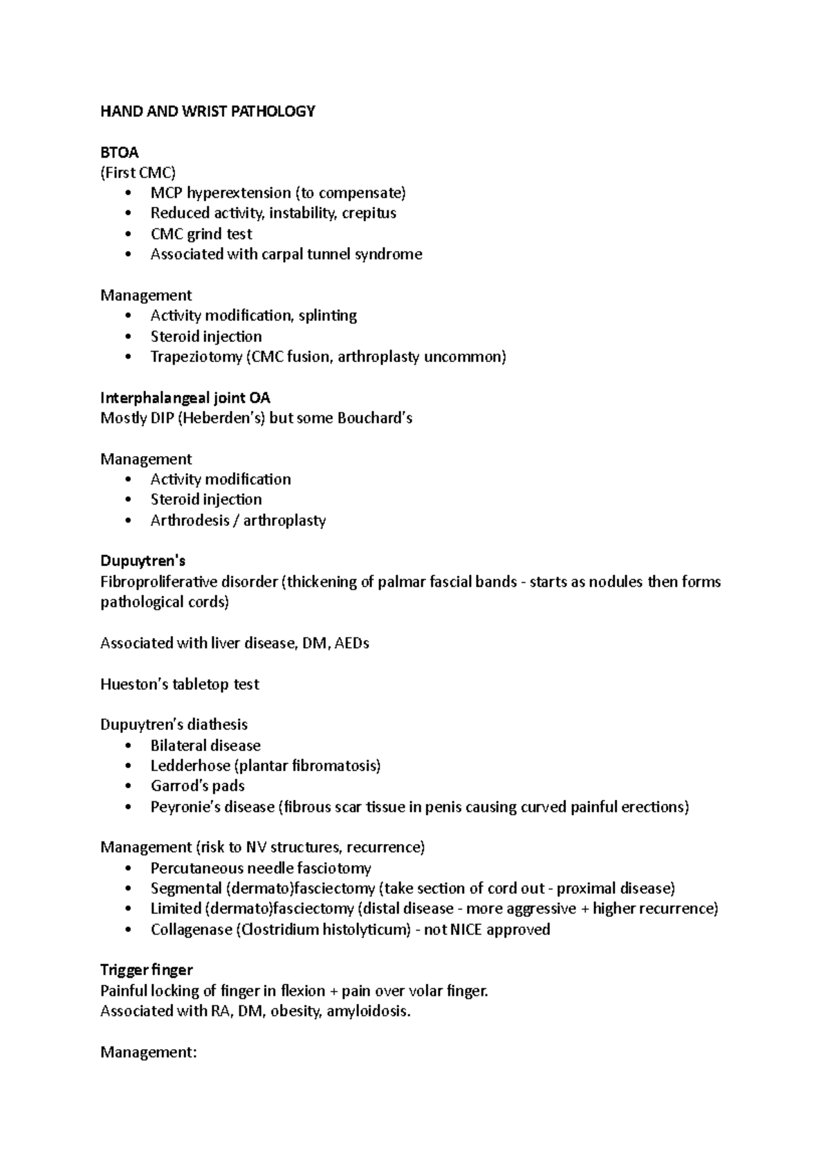 Hand and Wrist Pathology - HAND AND WRIST PATHOLOGY BTOA (First CMC ...