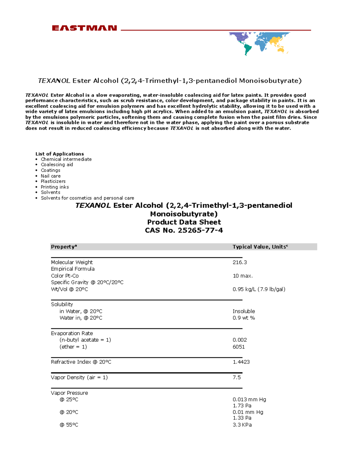 TDS Texanol (2) 240522 163336 - TEXANOL Ester Alcohol (2,2,4-Trimethyl ...
