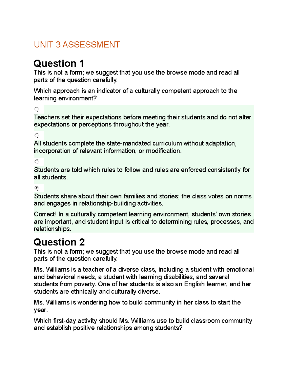 Creating and Managing Engaging Learning Environments Unit 3 Quiz - UNIT ...