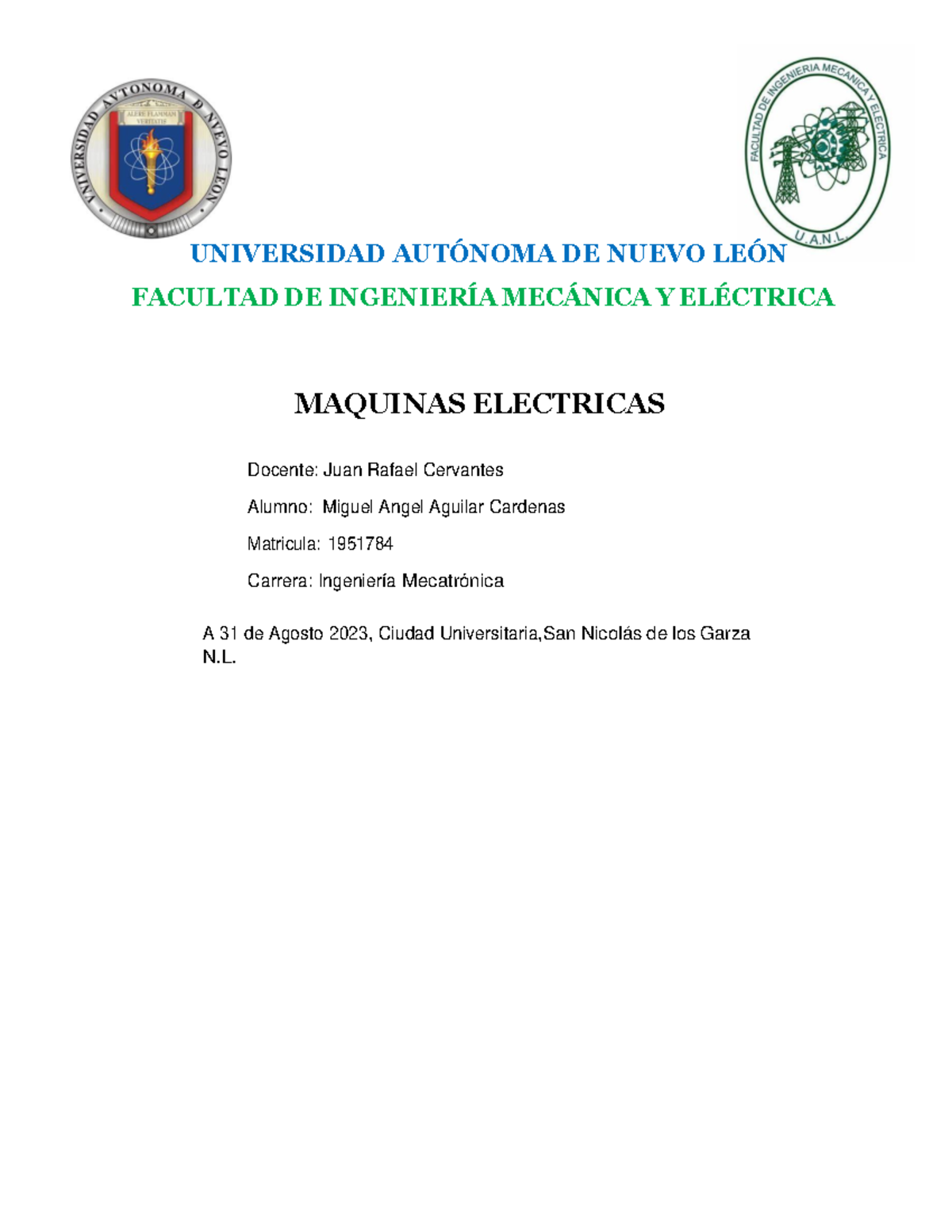 Maquinas Electricas - dee - UNIVERSIDAD AUT”NOMA DE NUEVO LE”N FACULTAD DE INGENIERÕA MEC¡NICA Y ...