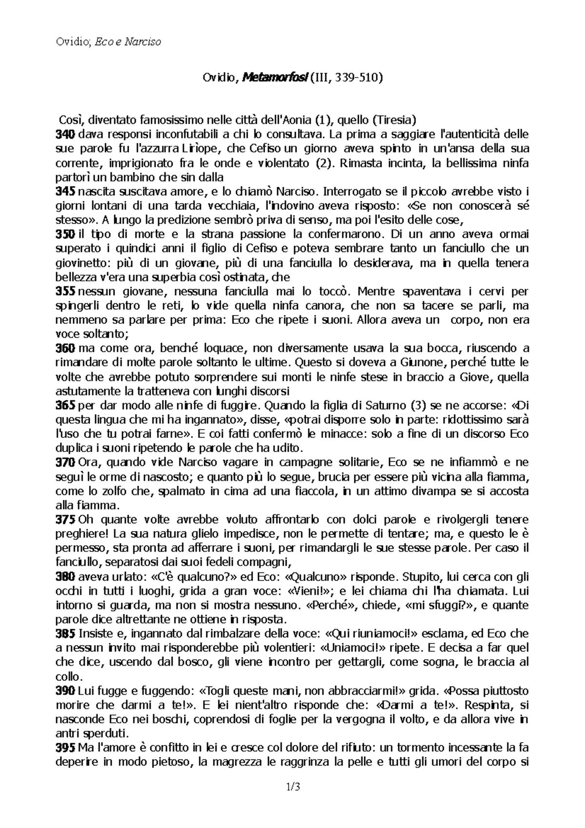 Ovidio Eco-e-Narciso-ITA - Ovidio; Eco e Narciso Ovidio, Metamorfosi ...