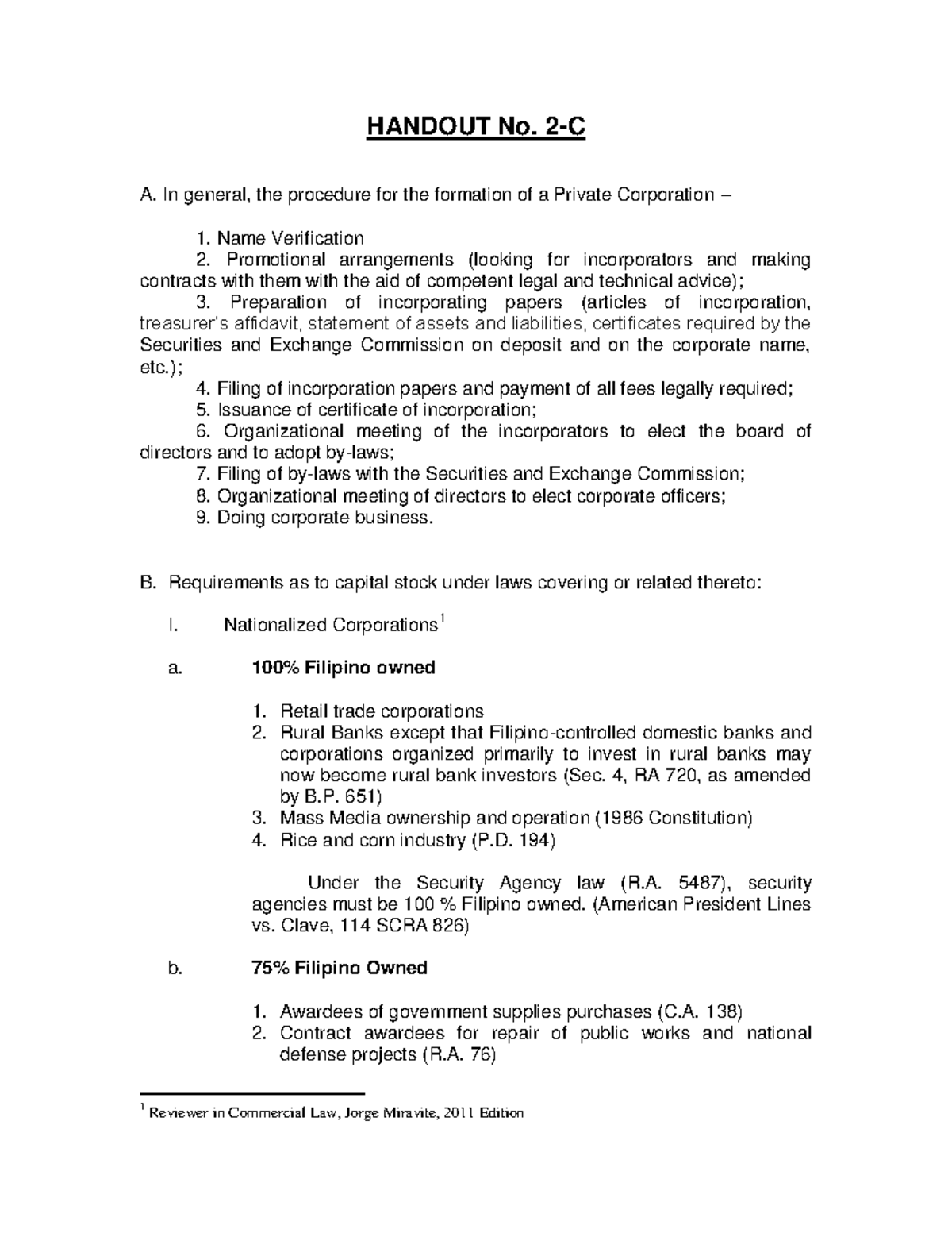 Handout No. 2C - Lecture notes 12 - HANDOUT No. 2-C A. In general, the ...