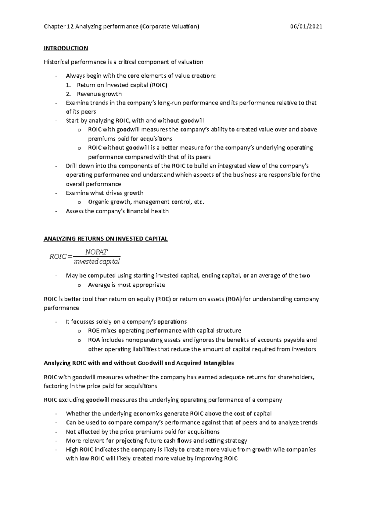 Chapter 12 analyzing performance - INTRODUCTION Historical performance ...