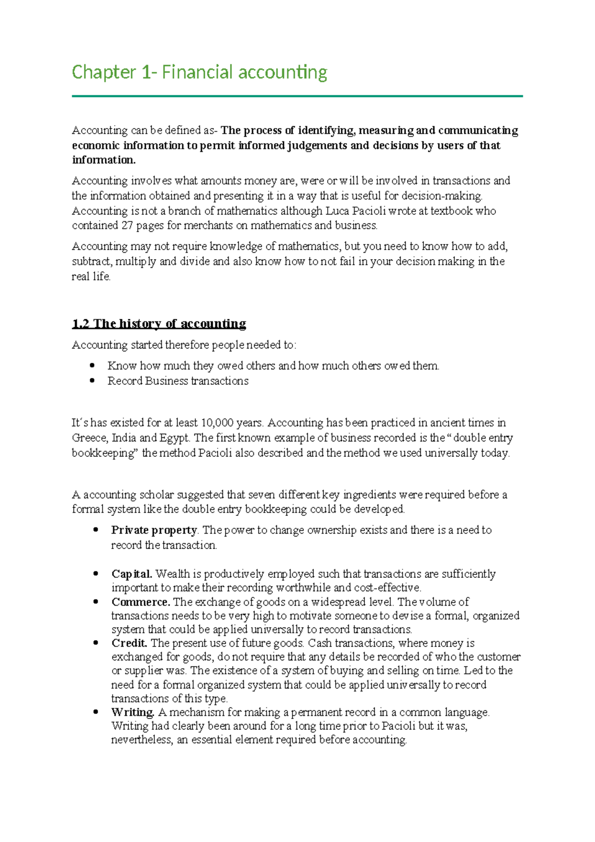 Chapter 1 - Chapter 1- Financial accounting Accounting can be defined ...