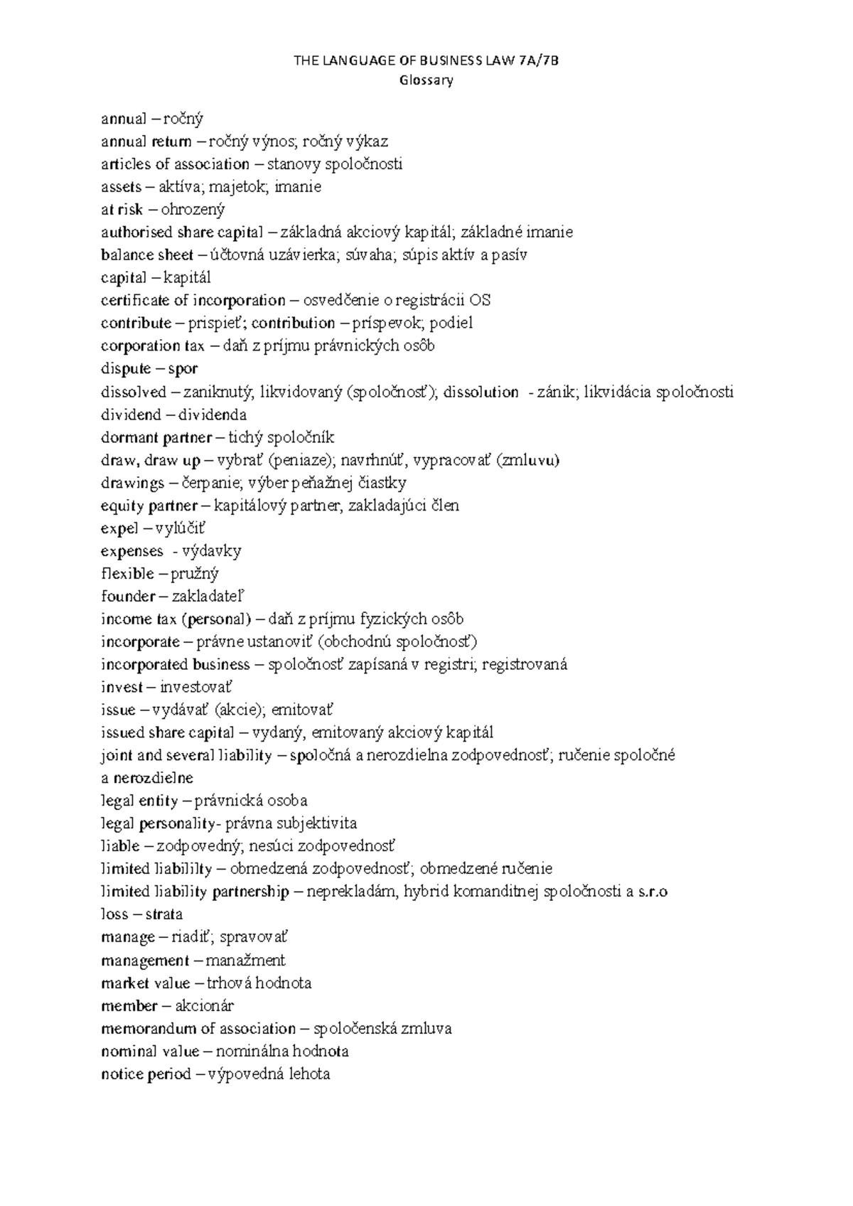 The Language of Business Law Glossary 01 - THE LANGUAGE OF BUSINESS LAW ...