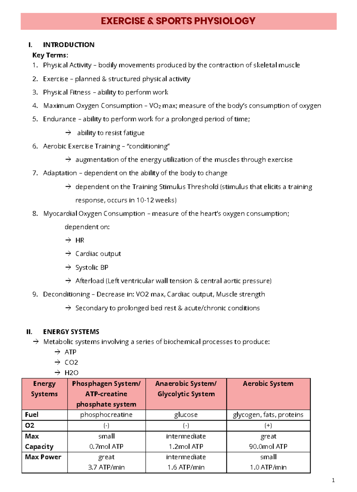 Sports physio - EXERCISE & SPORTS PHYSIOLOGY I. INTRODUCTION Key Terms ...