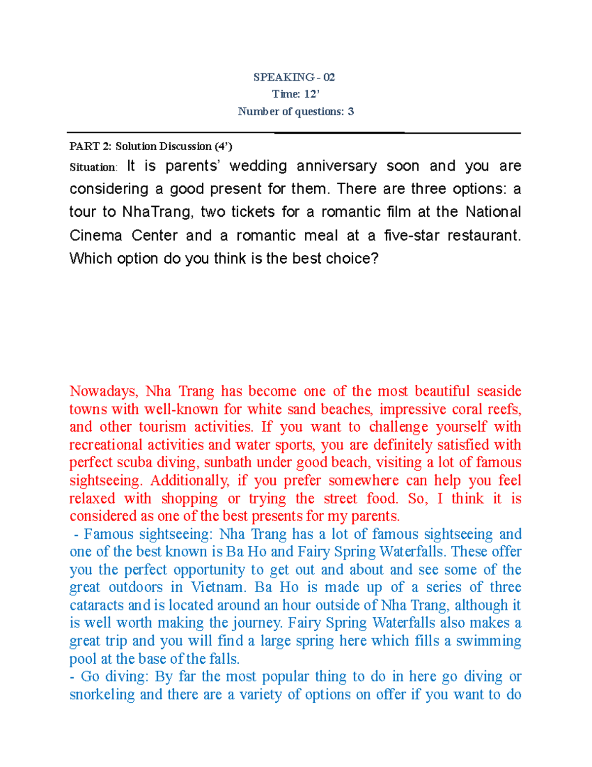 Speaking-test-2 - Lecture notes 1-10 - SPEAKING - 02 Time: 12’ Number ...