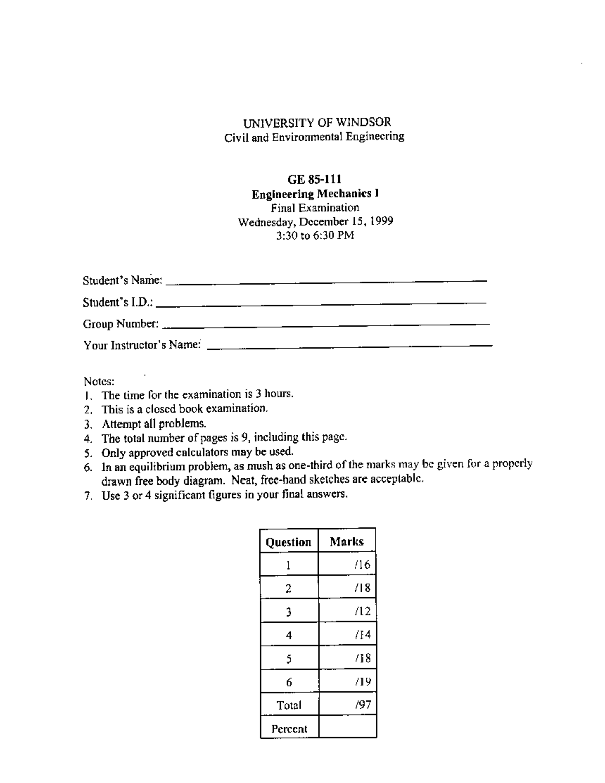 Exam 2 December 2010, questions - UNIVERSITY OF WINDSOR Civil and ...