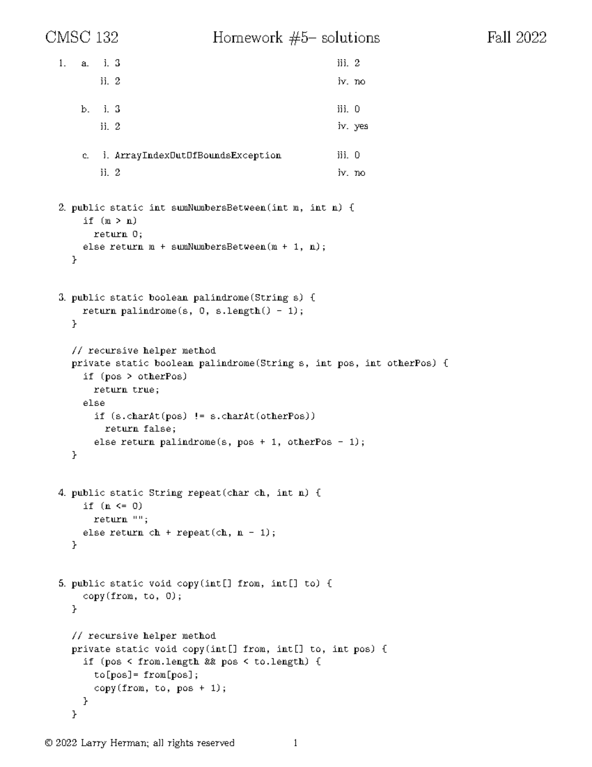 Homework 5 Soln - Practice Worksheet - CMSC 132 Homework #5– solutions ...