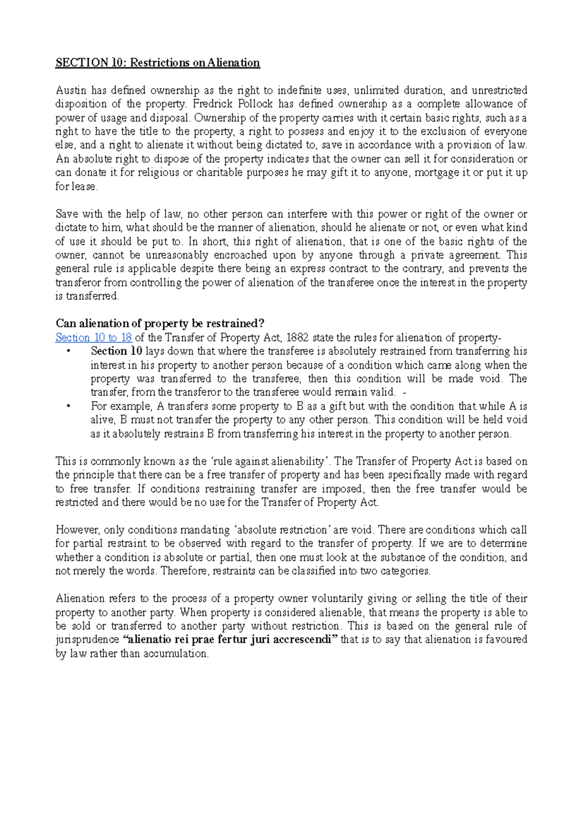 Section 10-11 - SECTION 10: Restrictions on Alienation Austin has ...