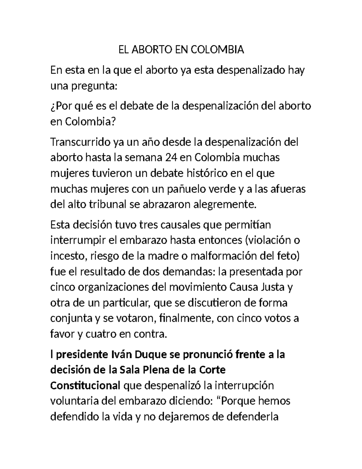 EL Aborto EN Colombia - ghfhgh - EL ABORTO EN COLOMBIA En esta en la ...