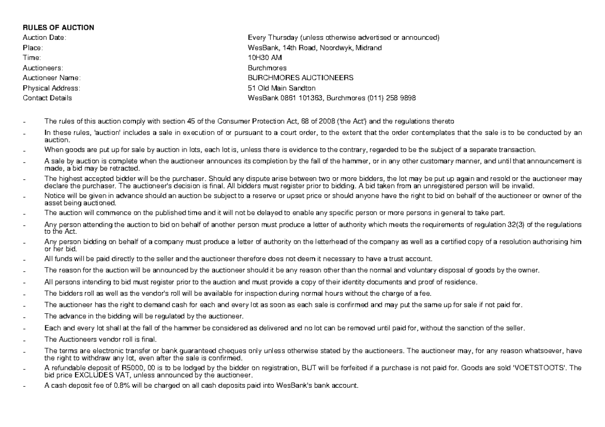 Auction Catalogue - RULES OF AUCTION Auction Date: Every Thursday ...