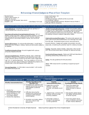 NR 341 week 8 patient 2 Plan of care - Student Name: CJSim™ Client ...