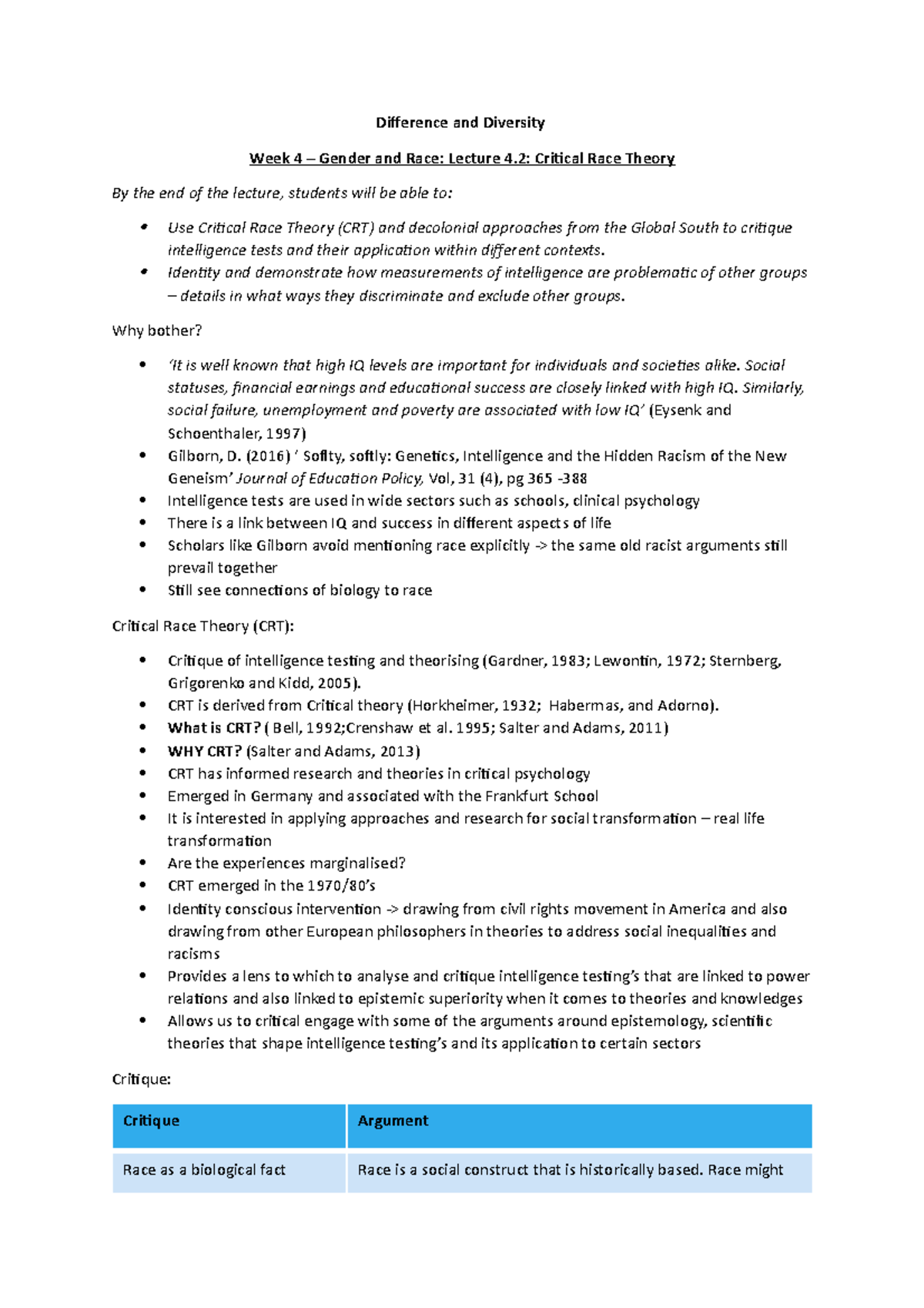Lecture 4.2 - Critical Race Theory - Difference and Diversity Week 4 ...