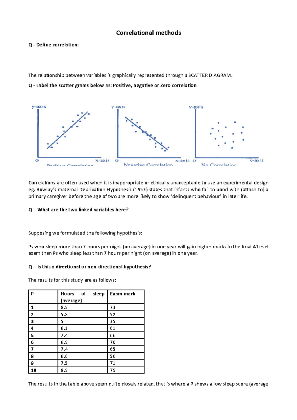 Worksheet - practise - Correlational methods Q - Define correlation ...