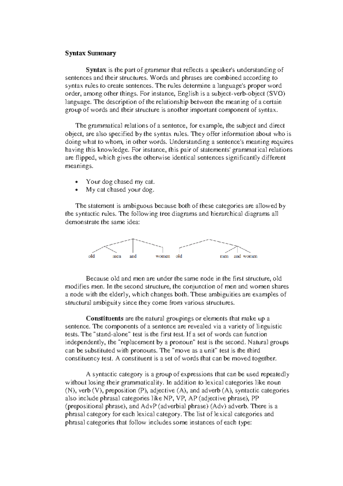 Syntax Summary - An Introduction to Language - Syntax Summary Syntax is ...