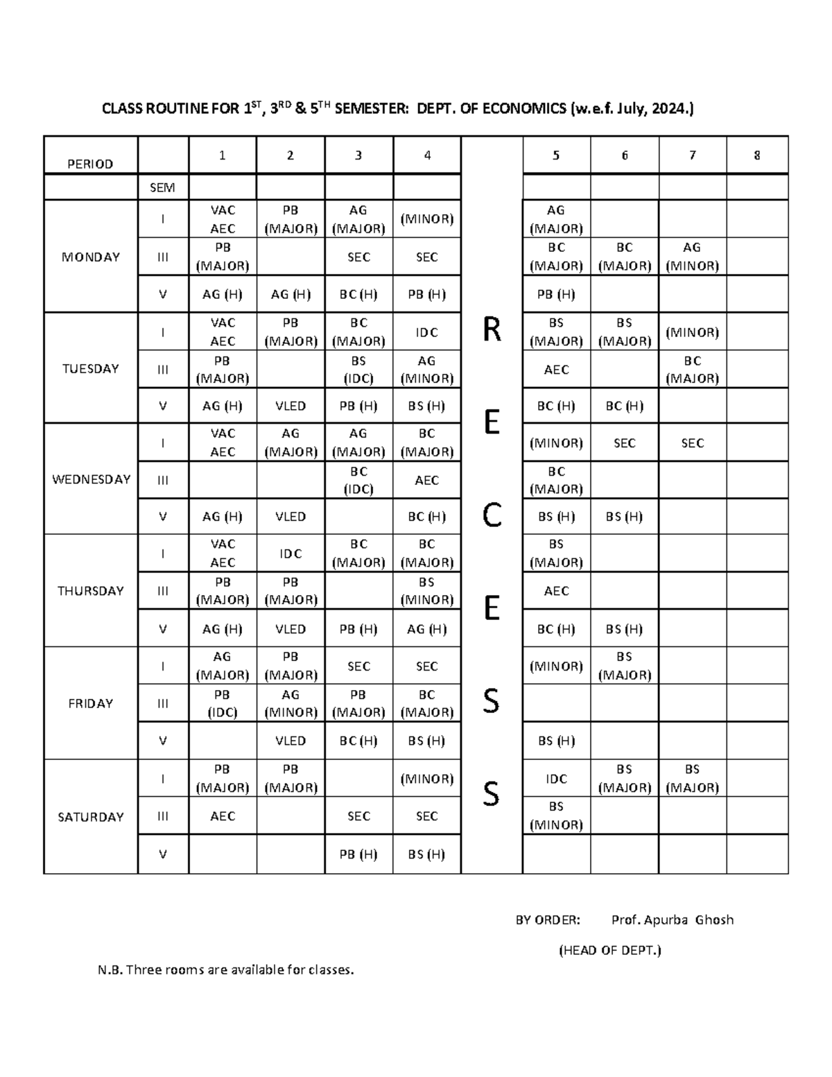 Routine 2024(w.e.f. July 2024) - CLASS ROUTINE FOR 1 ST, 3 RD & 5 TH ...
