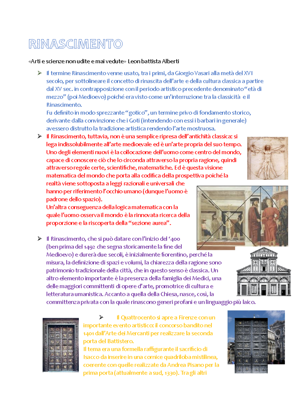 Rinascimento - sintesi - RINASCIMENTO «Arti e scienze non udite e mai ...