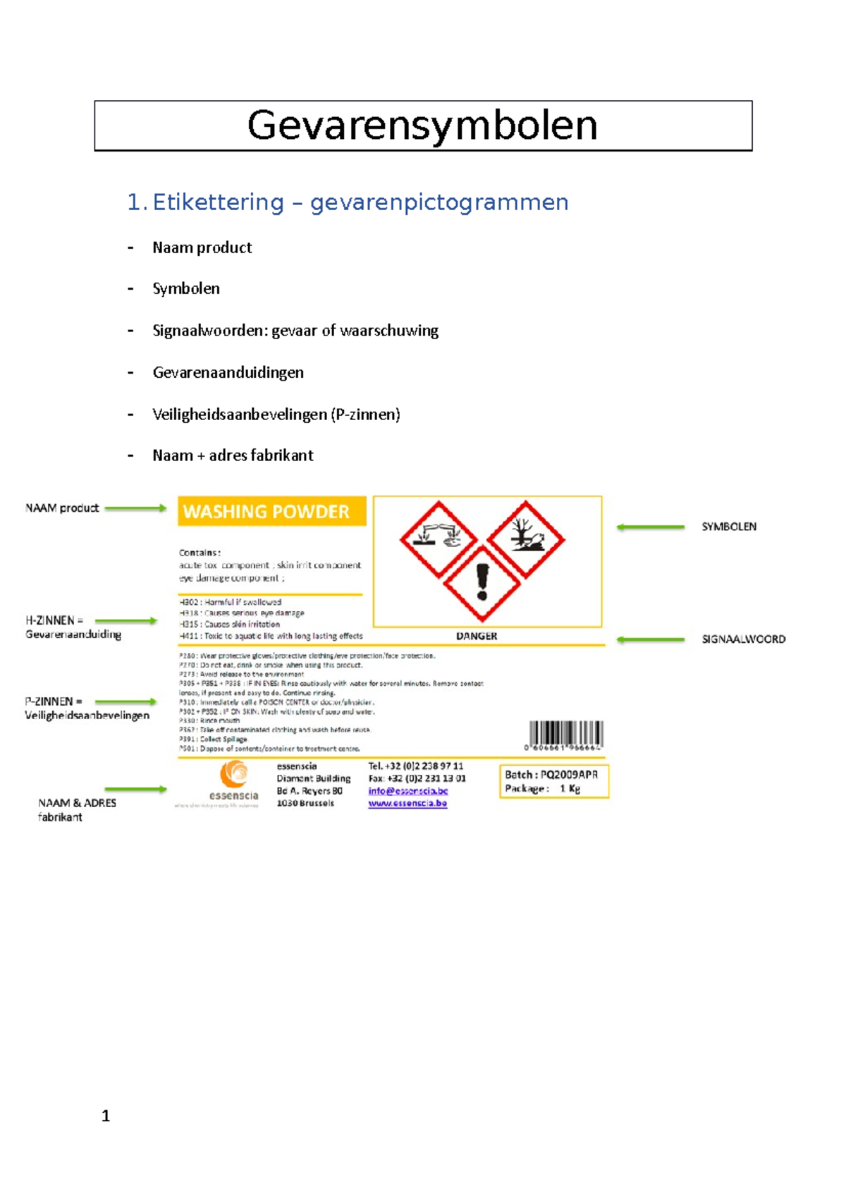 Gevarensymbolen - samenvatting uit de slides - Gevarensymbolen 1 ...