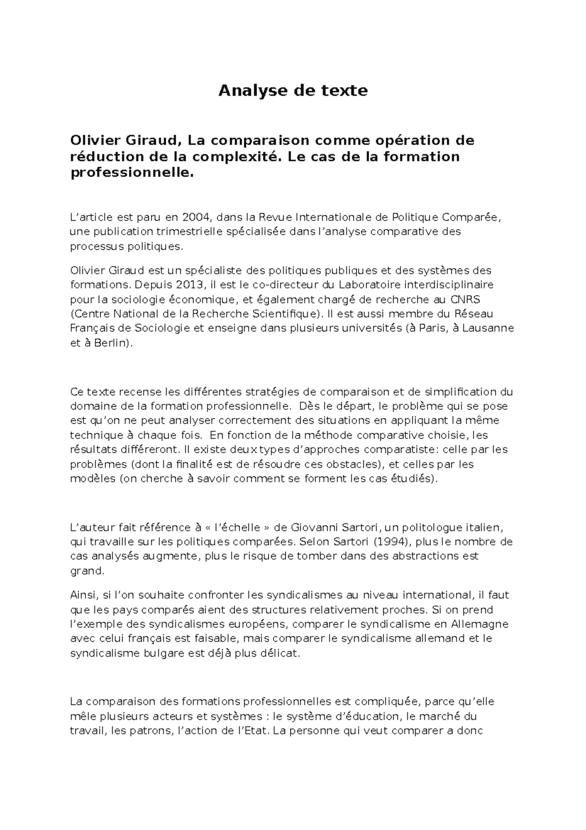 Analyse de texte - Analyse de texte Olivier Giraud, La comparaison ...