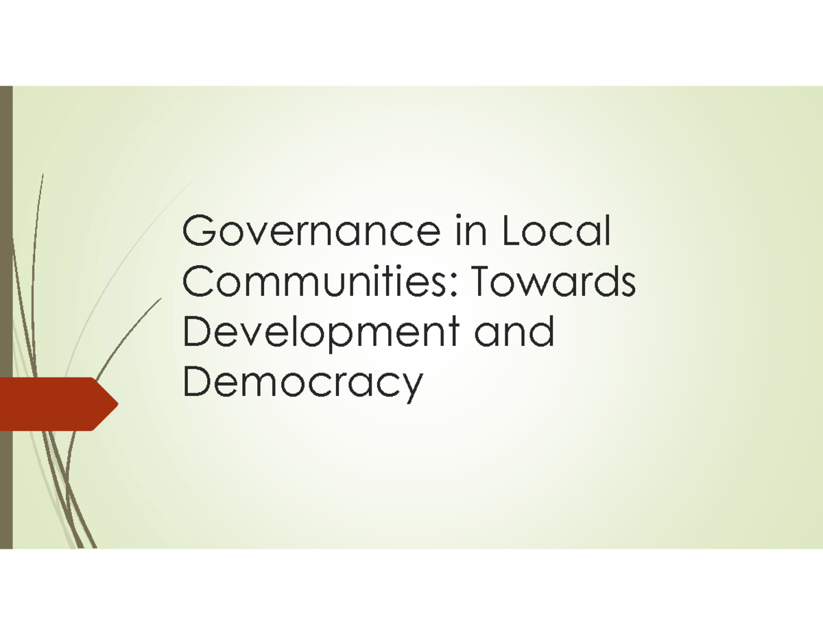 Local Communities - Governance in Local Communities: Towards ...