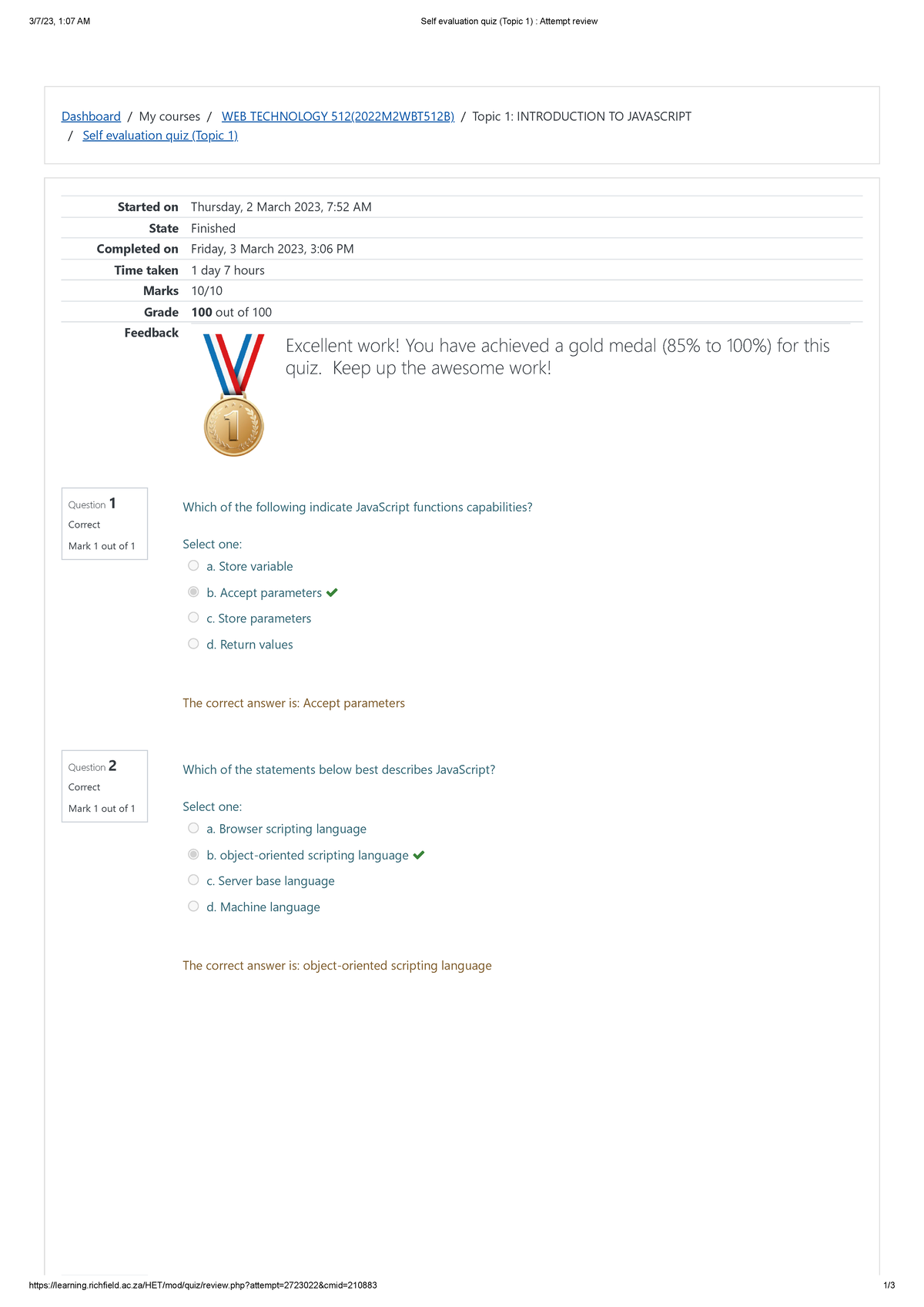 Introduction to Javascript Topic 1 - Richfield - Studocu