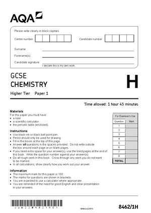 Chemistry Topic 3 (H TS) - Knowledge organiser – Chemistry Topic 3 (H ...
