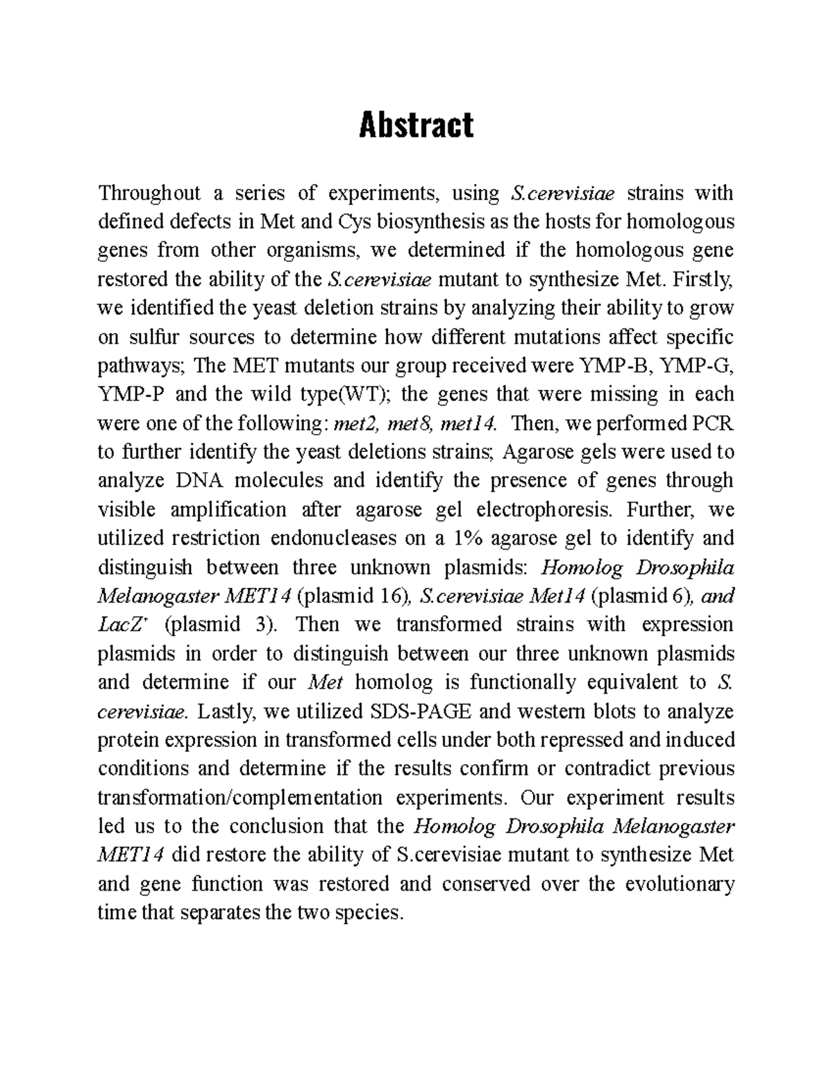 Poster Bio lab - Abstract Throughout a series of experiments, using S ...