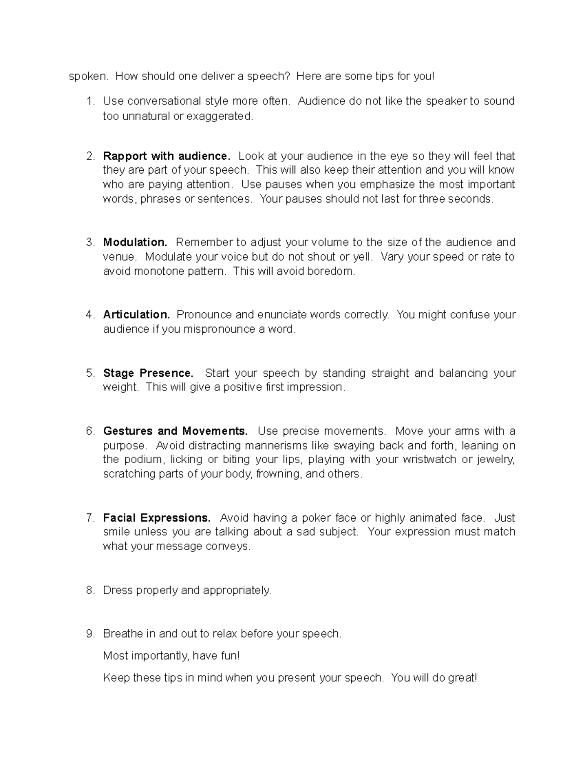 English Activities (Senior High School ) - spoken. How should one ...