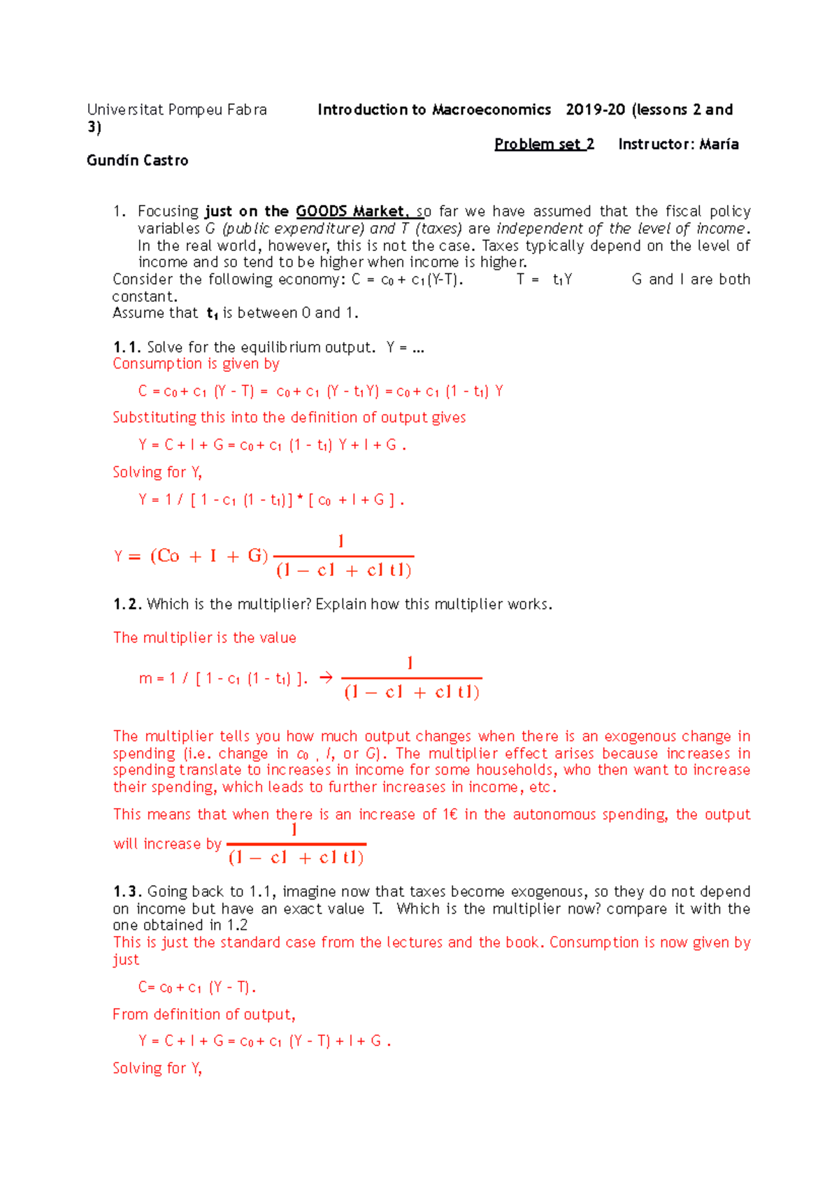 ProblemSet 2 solution - Universitat Pompeu Fabra Introduction to Macroeconomics 2019-20 (lessons ...