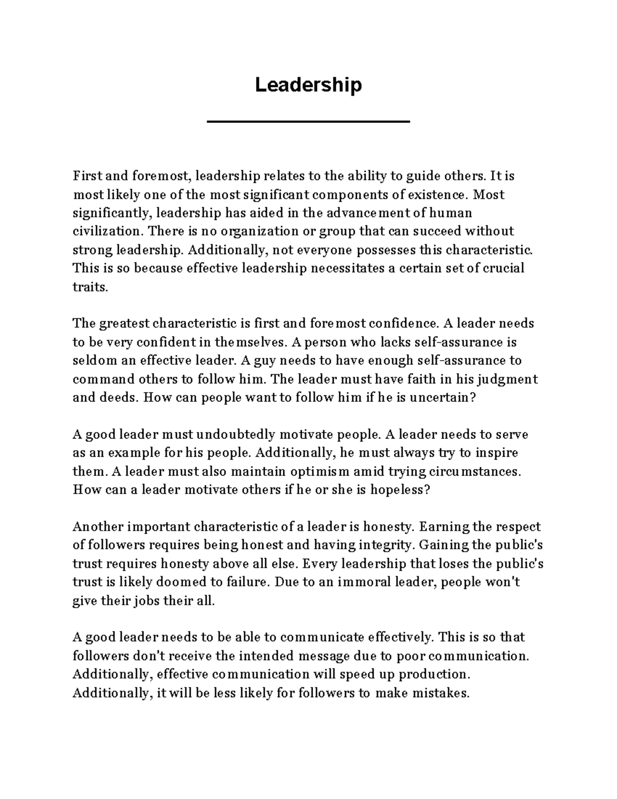 A Good Leadership - Leadership __________________ First and foremost ...