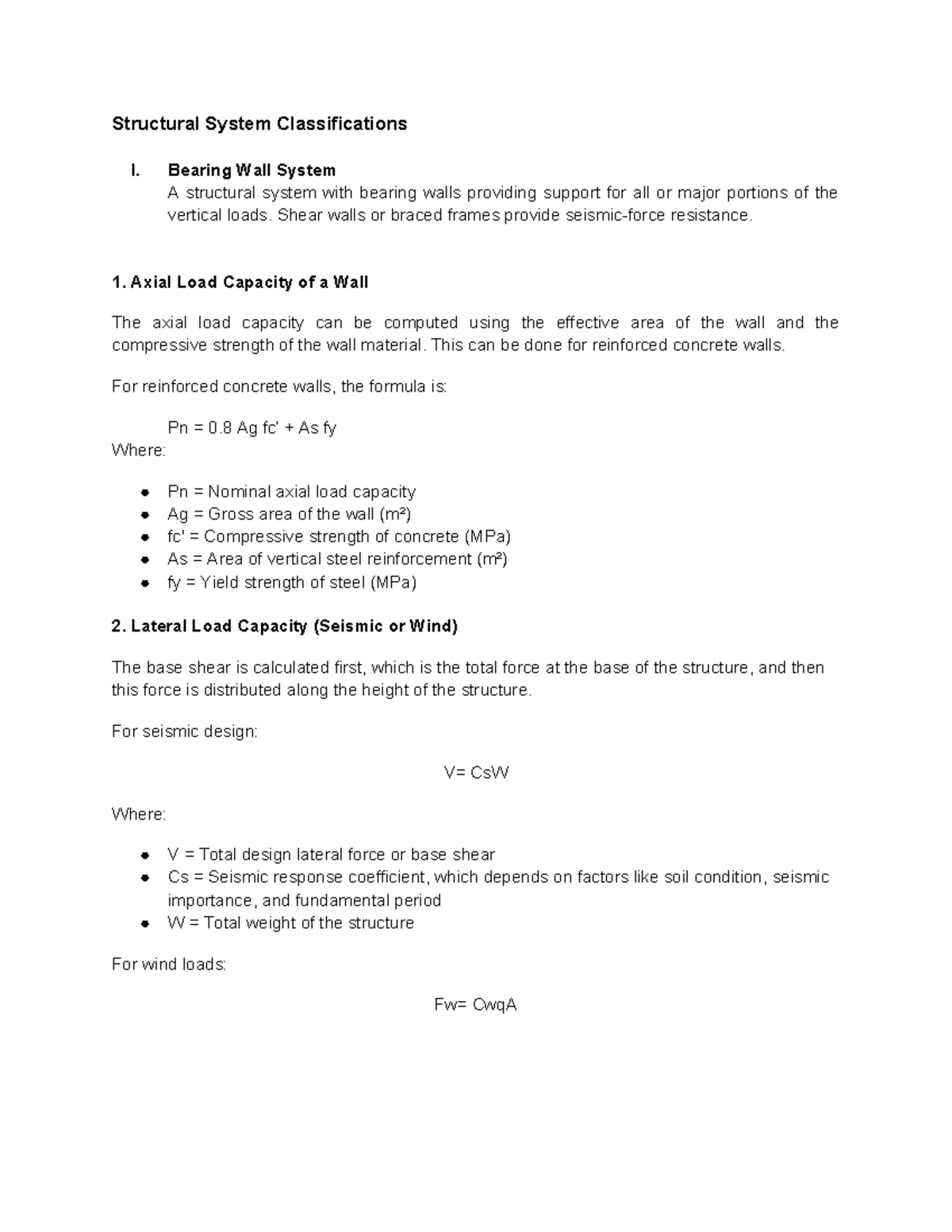 Structural System Classifications - Bearing Wall System A structural ...
