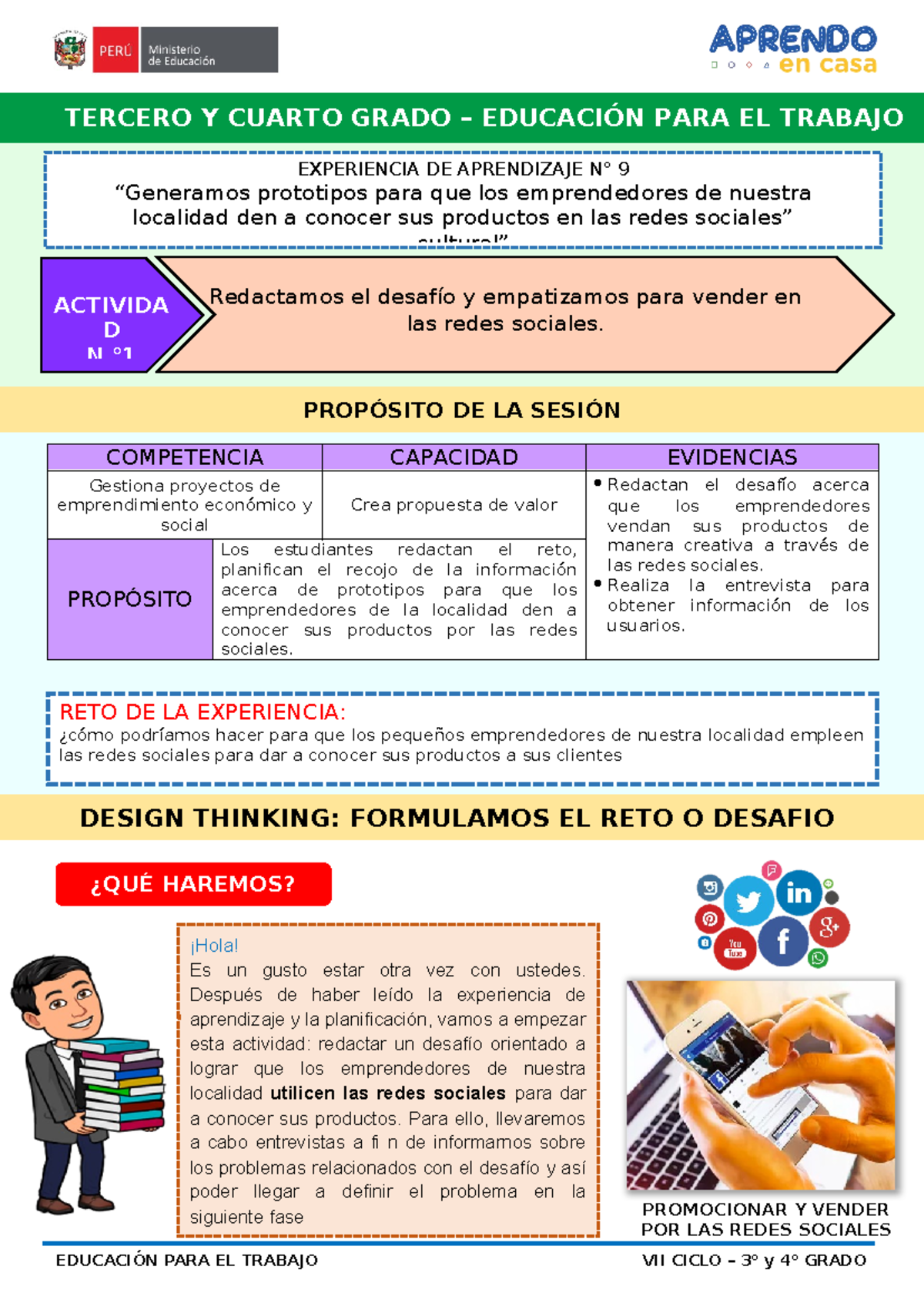 IX Experiencia DE Aprendizaje - ACT 1- 3° y 4° Grado - EDUCACIÓN PARA EL TRABAJO VII CICLO – 3 ...