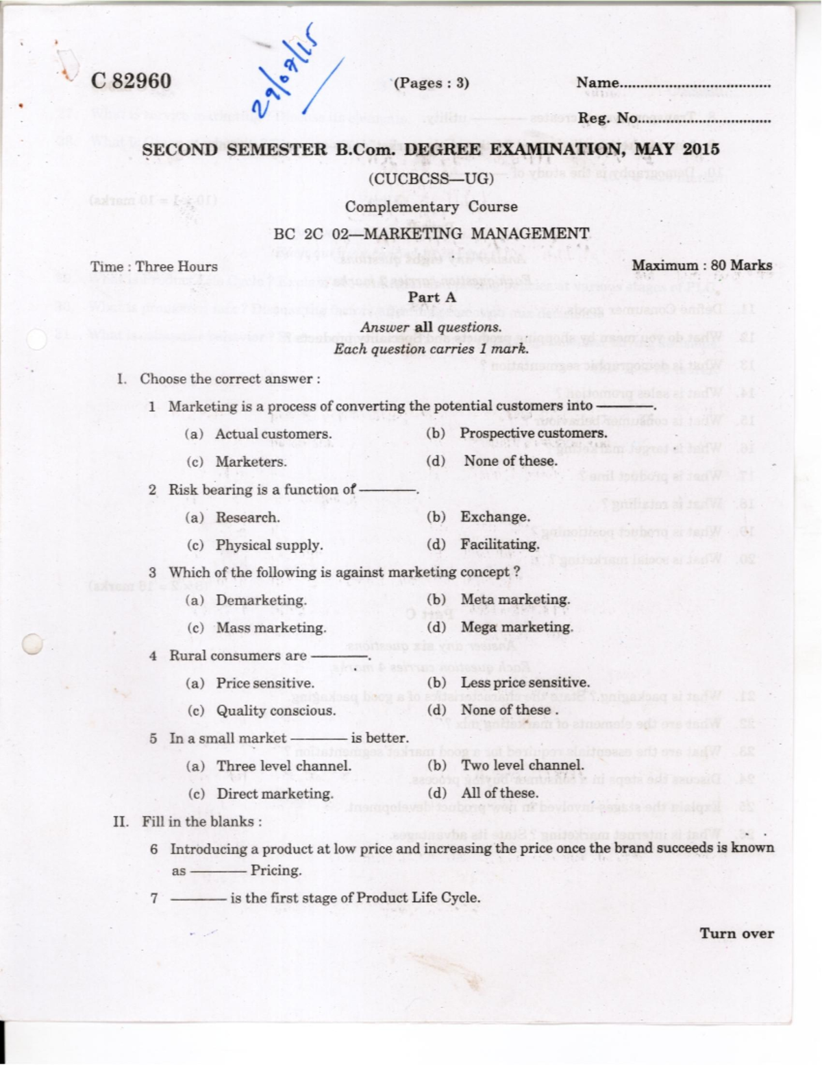 Marketing Management-2015 question paper - C 82960 (Pages : 3) Name Reg ...