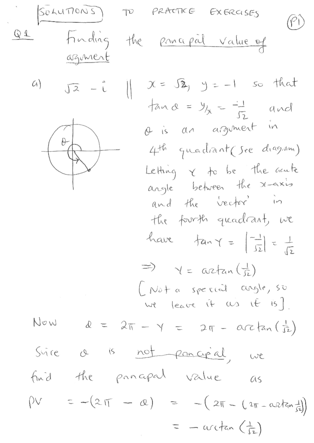Solution to Algebra practice exercises - SOLUTIONS TO PRACTICE EXERCISES PI Q1 Finding the ...