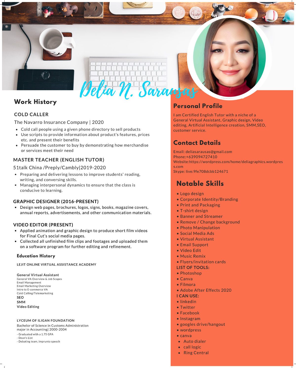 Resume Examples - ucm Delia N. Saramsas Work History Personal Profile COLD CALLER I am Certified ...