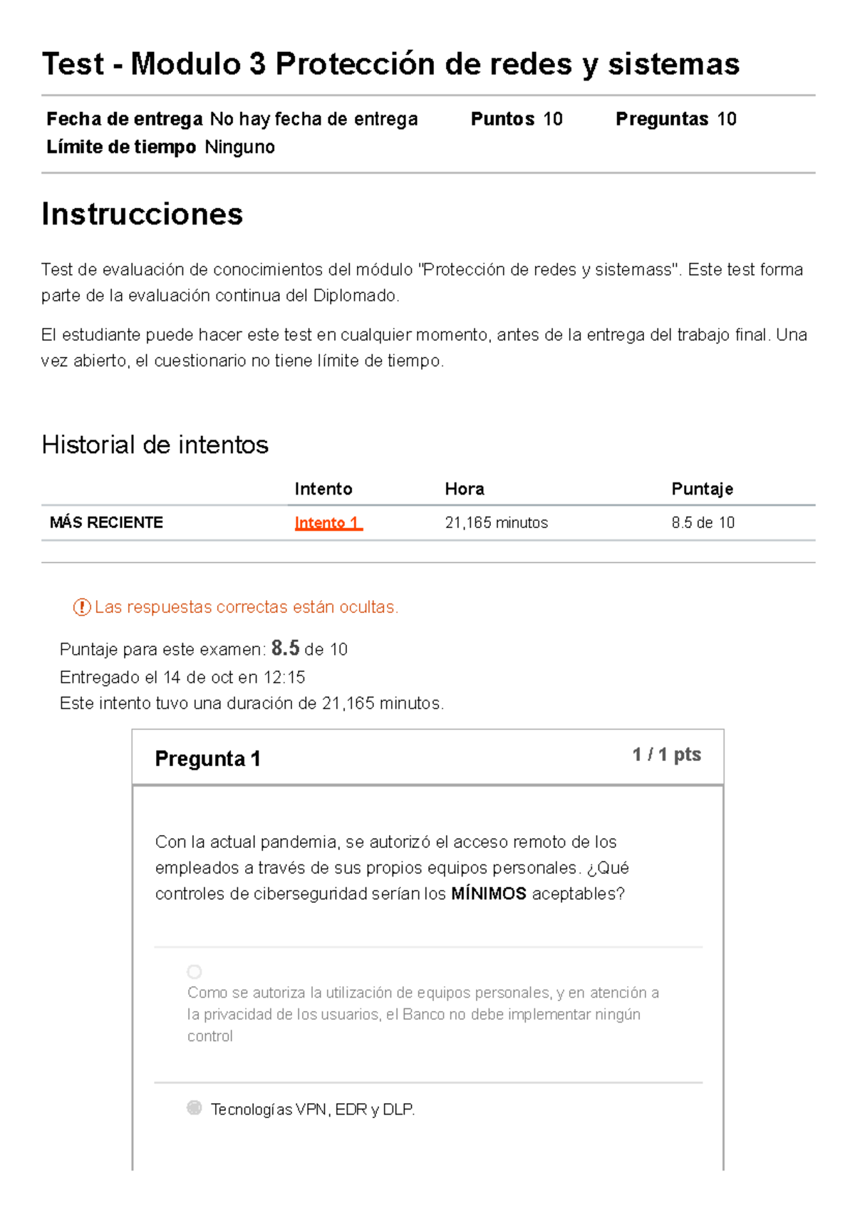 Test - Modulo 3 Protección de redes y sistemas Diplomado en ...
