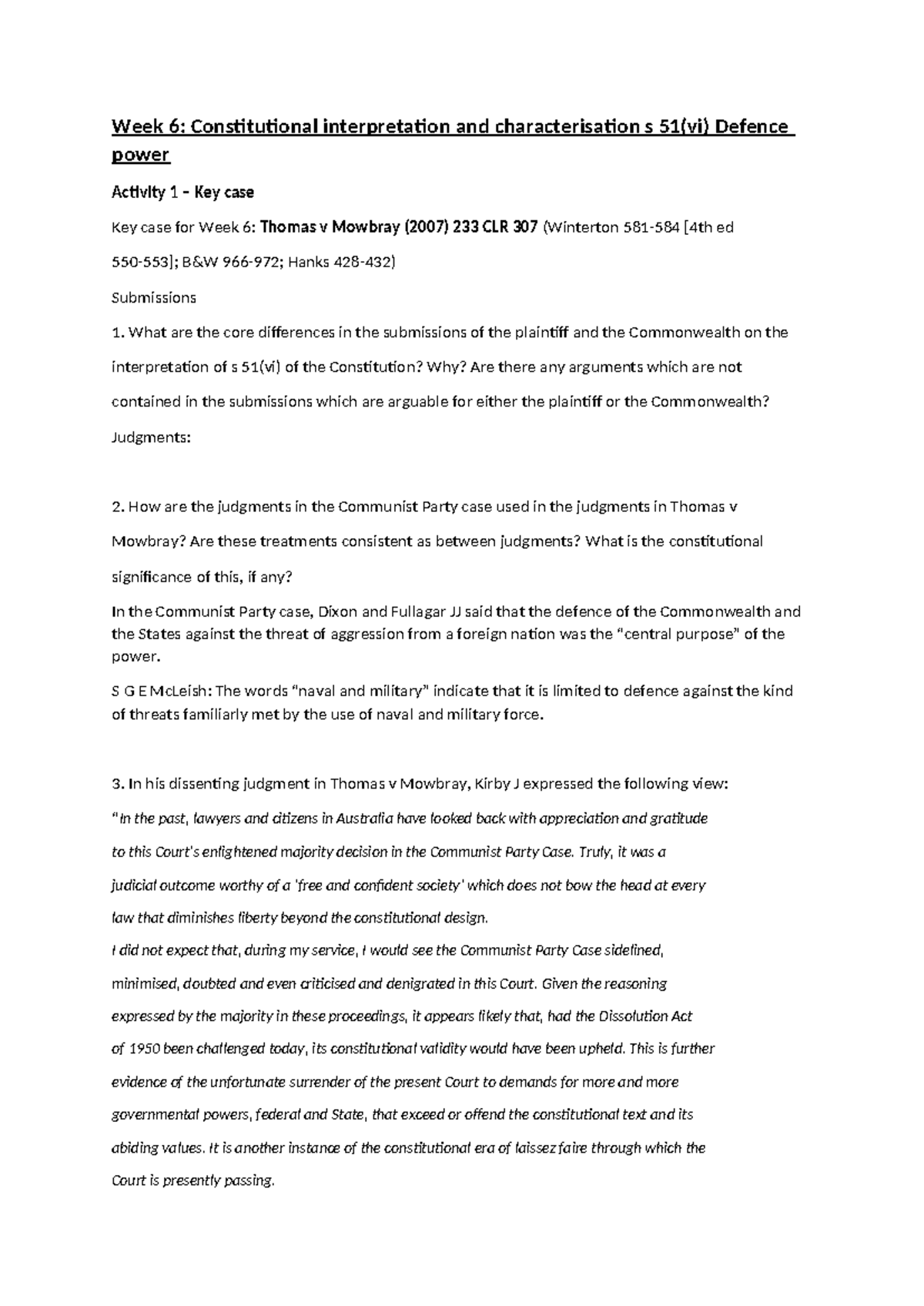 LAWS4001 Week 7 - Week 6: Constitutional interpretation and ...