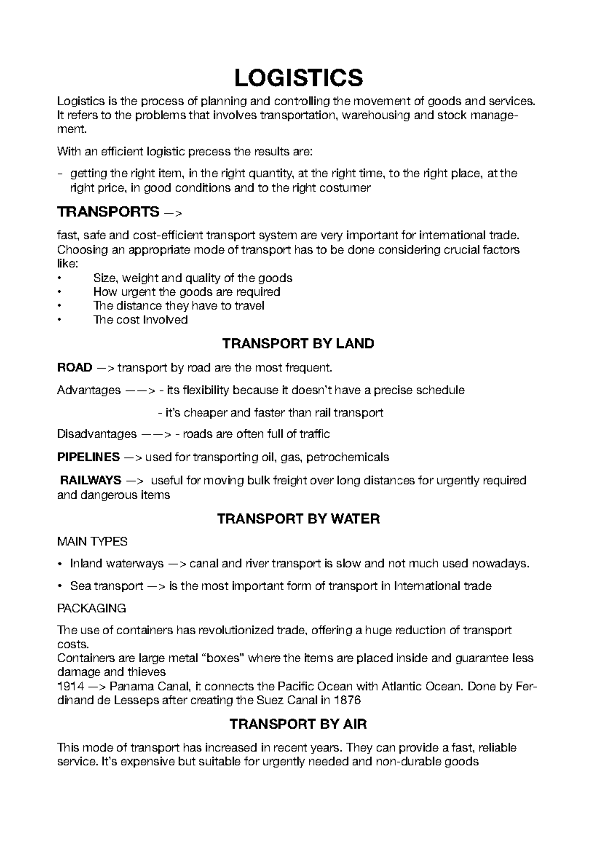 Logistics - Appunti sulla logistica inglese - LOGISTICS Logistics is ...