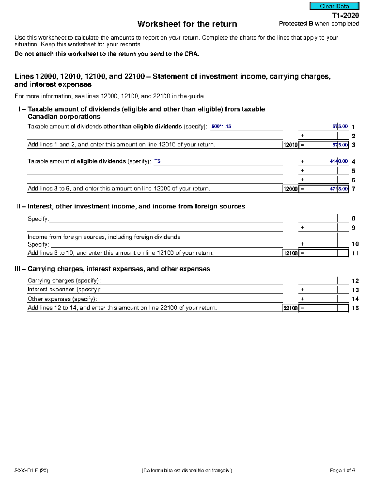 Worksheet Susan Power - T1- Worksheet for the return Protected B when ...