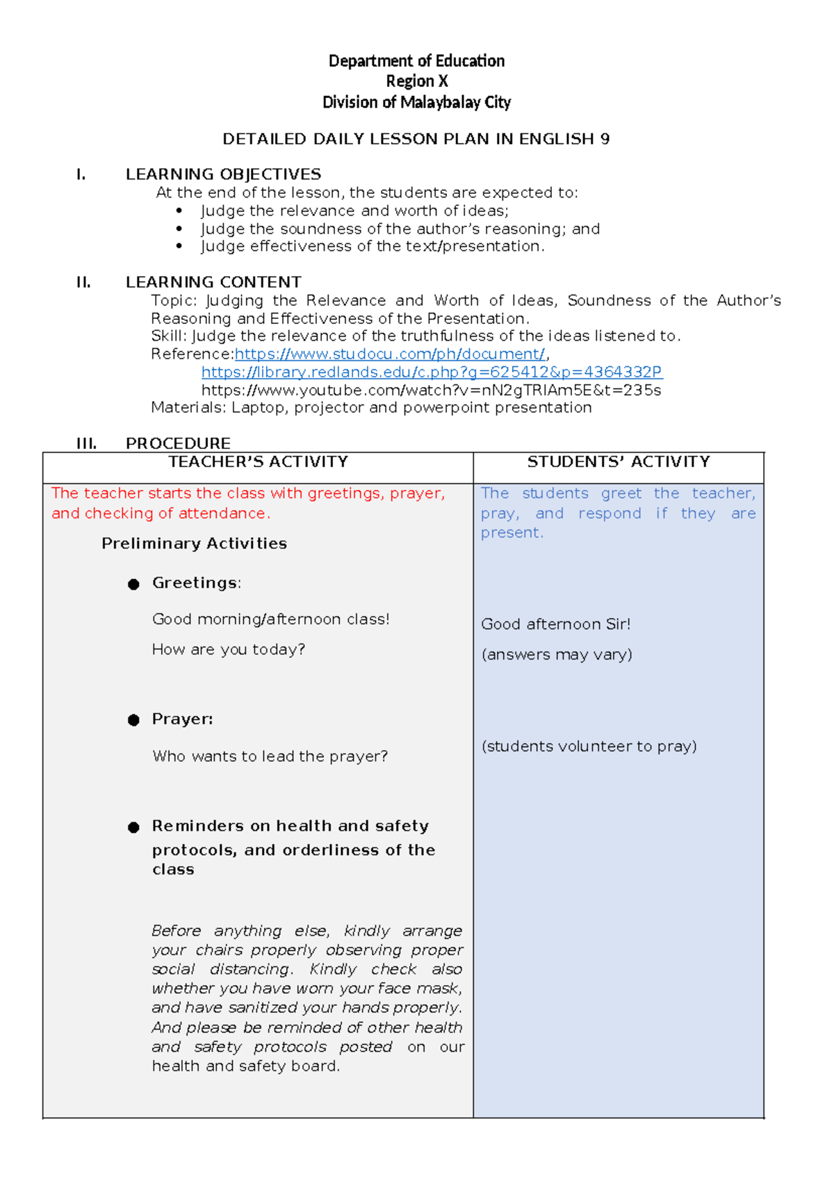 Detailed Lesson Plan for Demo in Grade 9 English JOJI Maraya ...