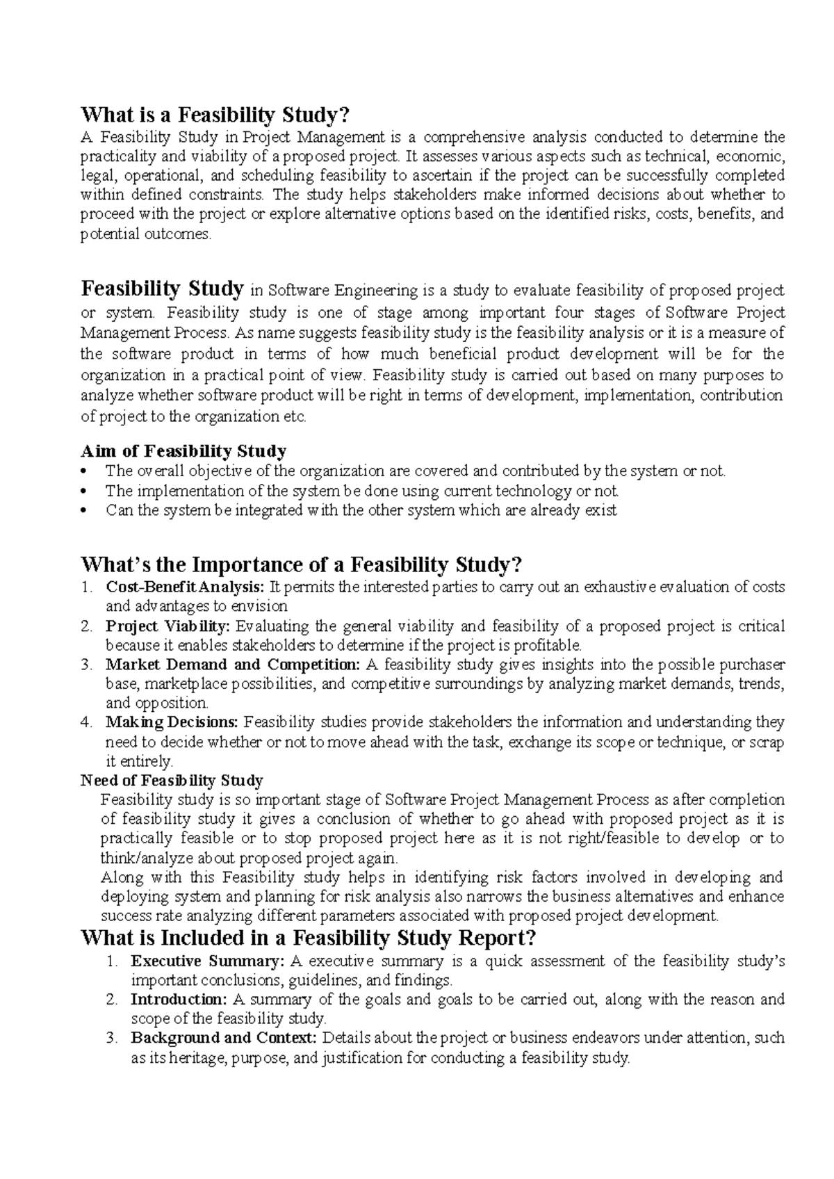SE Unit 1 Feasibility Study - What is a Feasibility Study? A ...
