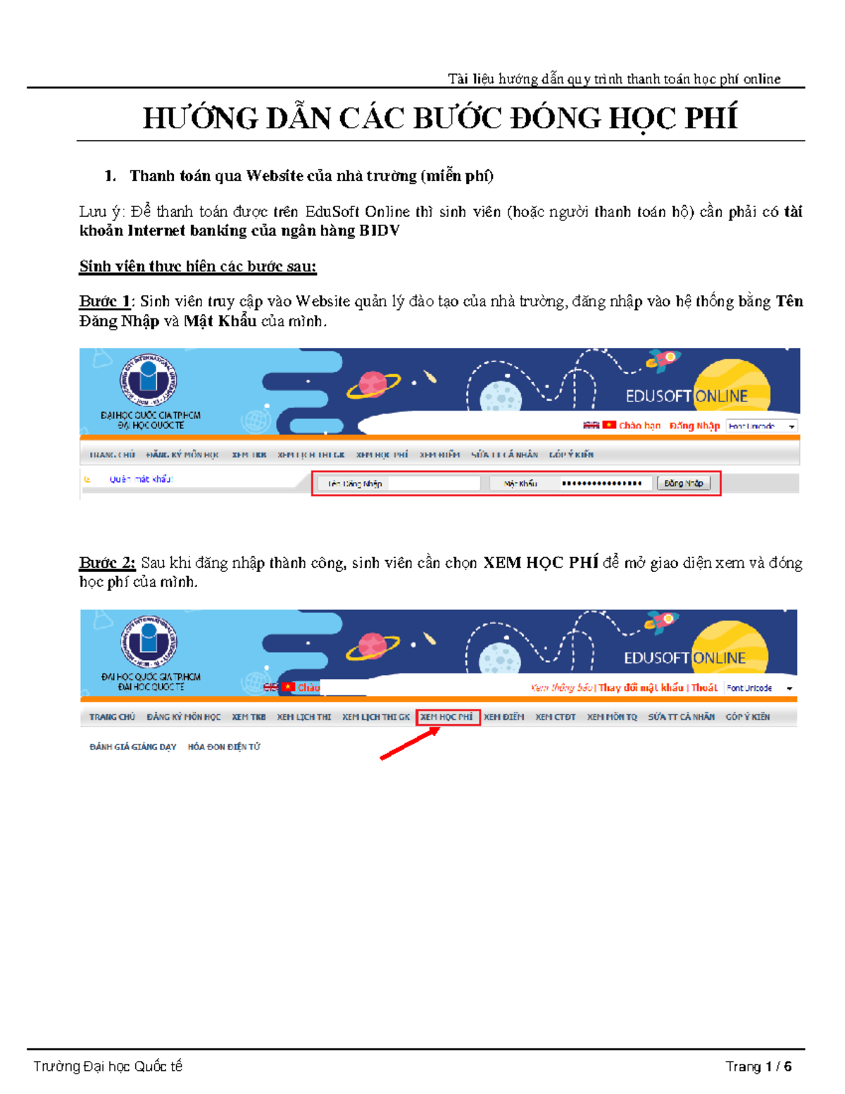 File huong dan thanh toan (Full) - HƯỚ NG DẪ N CÁC BƯỚ C ĐÓNG HỌC PHÍ Thanh toán qua Website của ...