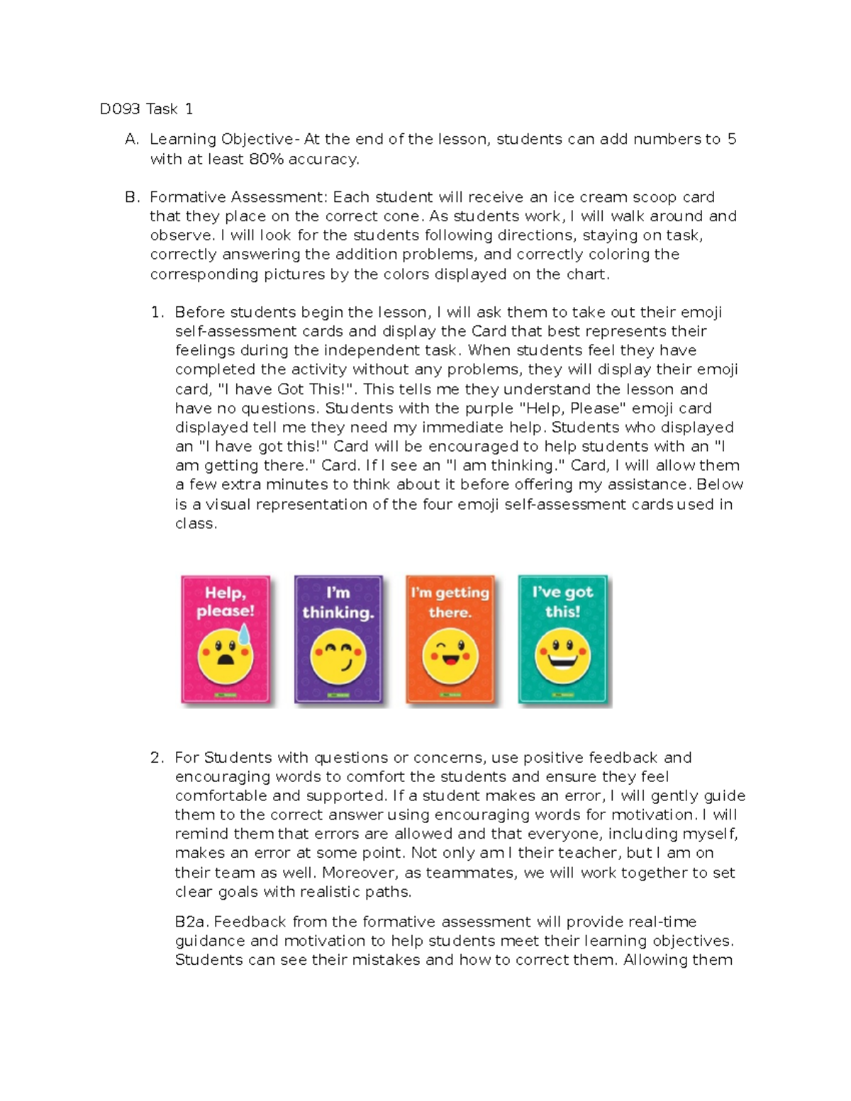 D093 Task 1 adding to 5 - D093 Task 1 A. Learning Objective- At the end of the lesson, students ...