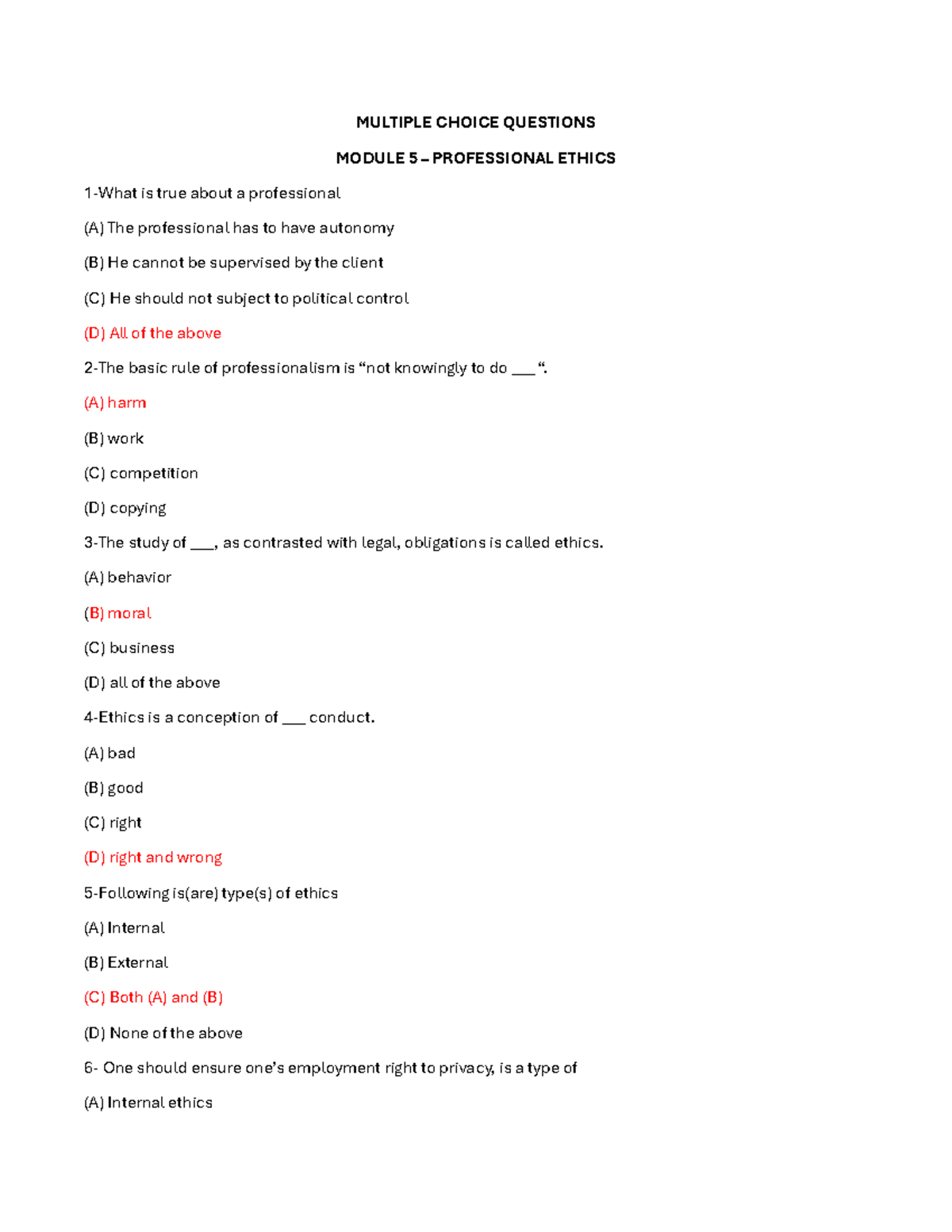 UHV Module 5 MCQ 23-24 - uhv - MULTIPLE CHOICE QUESTIONS MODULE 5 ...
