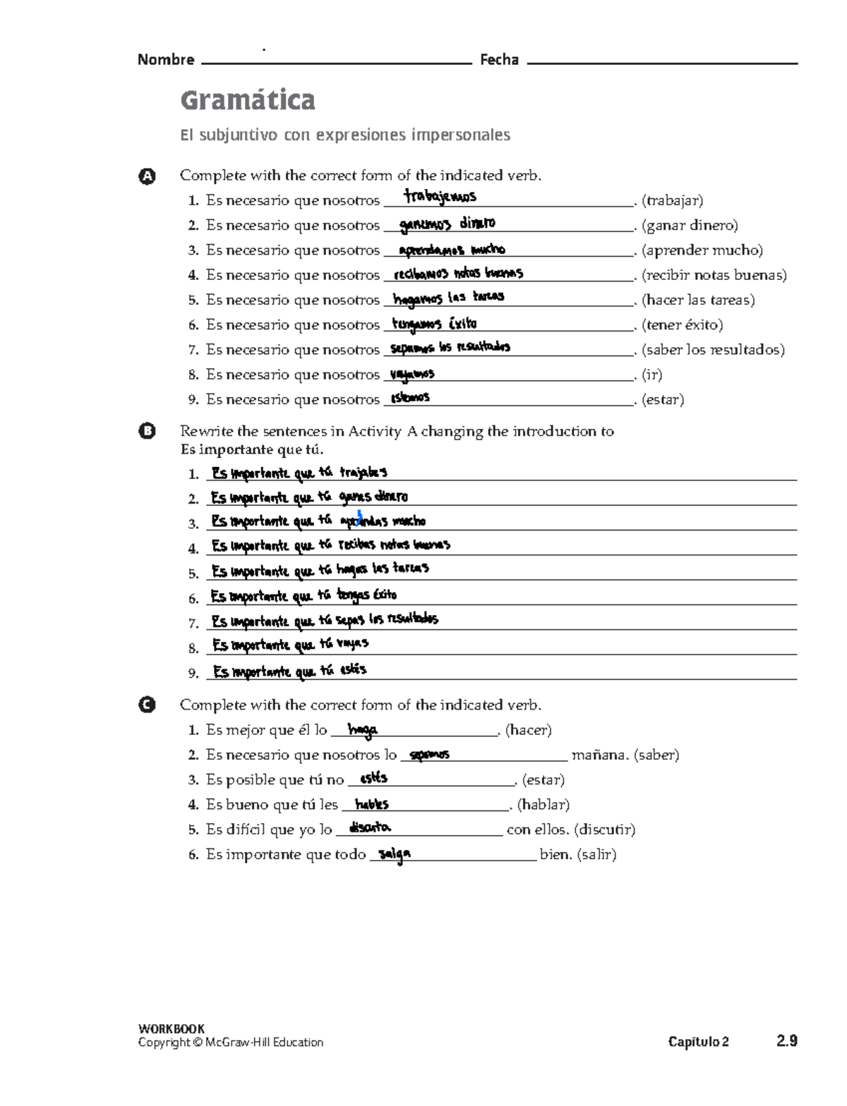 Practica de gramática. Expresiones impersonales seguidas de subjuntivo ...