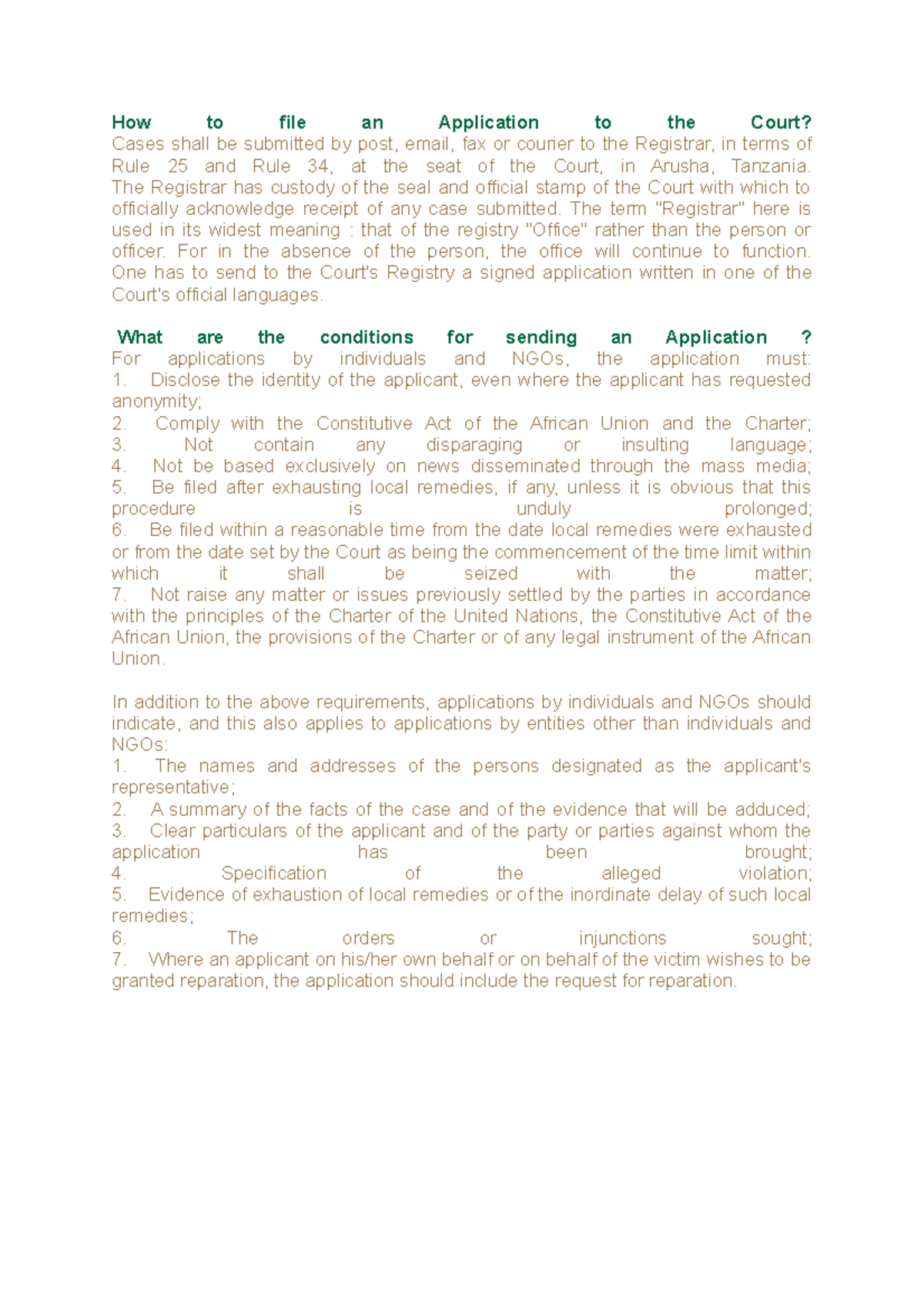 How to file an Application to the Court - The Registrar has custody of ...